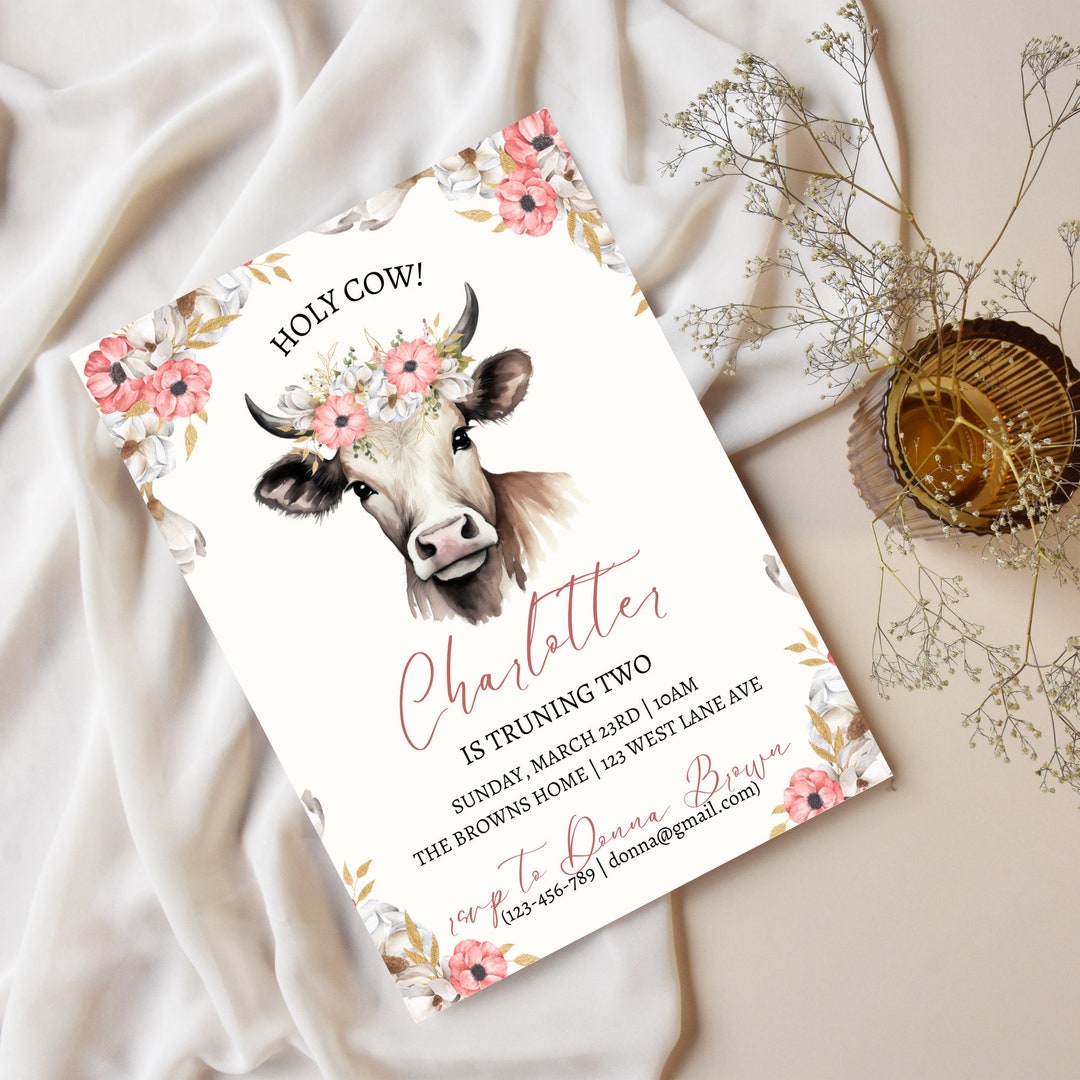 Cow Birthday Invitation Template - Cow Themed Invitation Editable and ...