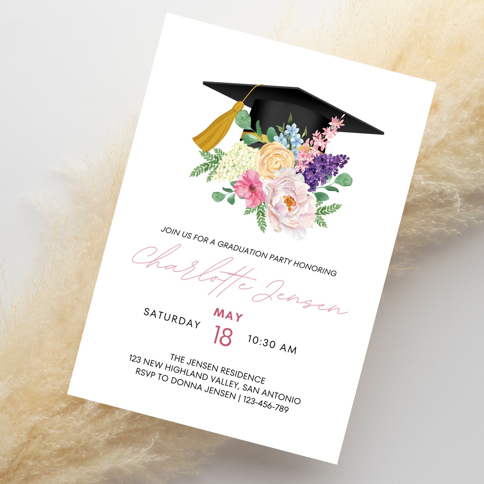 Floral Bunch Graduation Party Invitation - Senior Announcement, Grad ...
