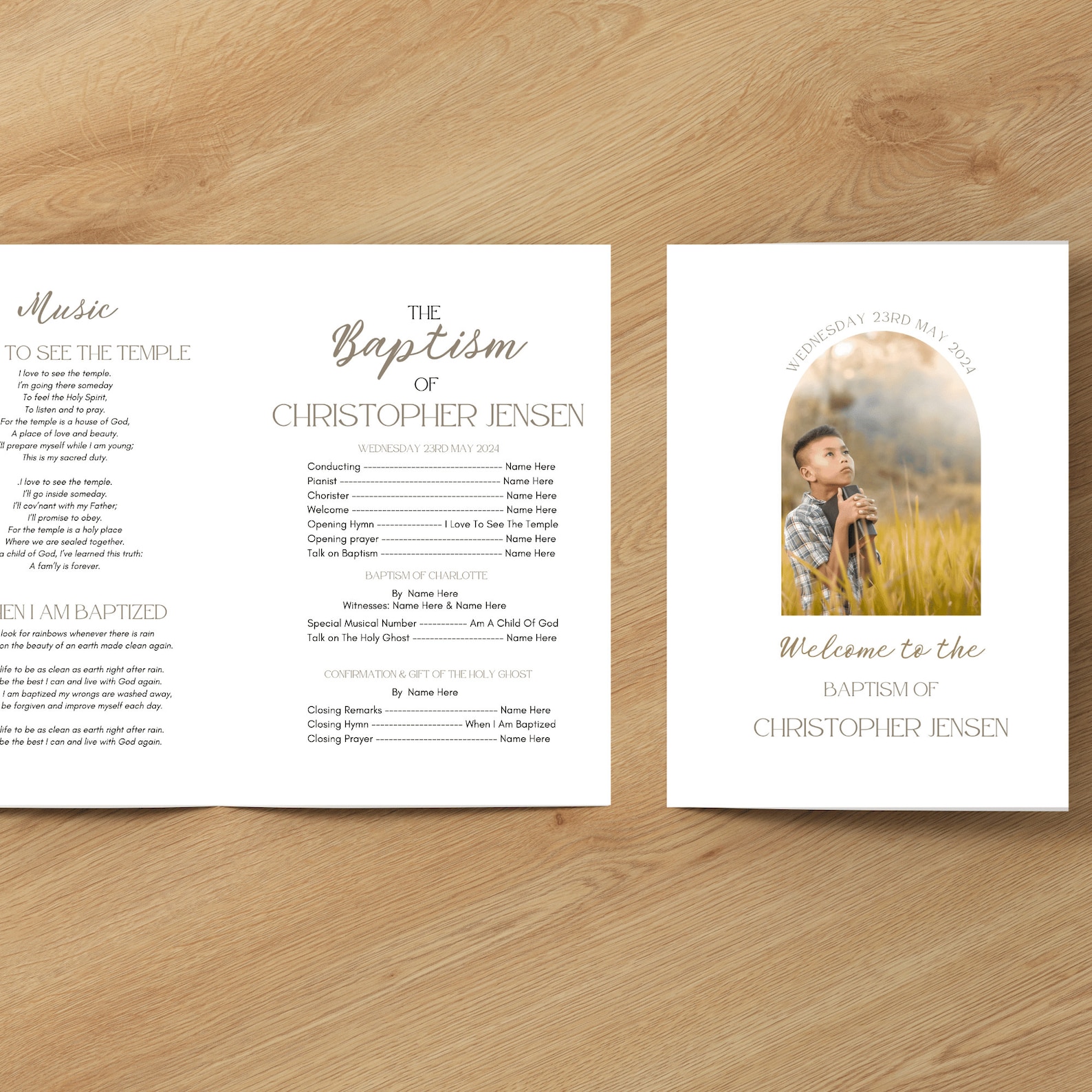 LDS Baptism Program Editable Template - Minimalistic Editable Template ...
