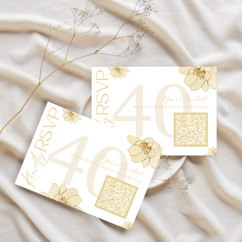 Elegant White and Gold 40th Birthday Invitation & RSVP Card Template ...