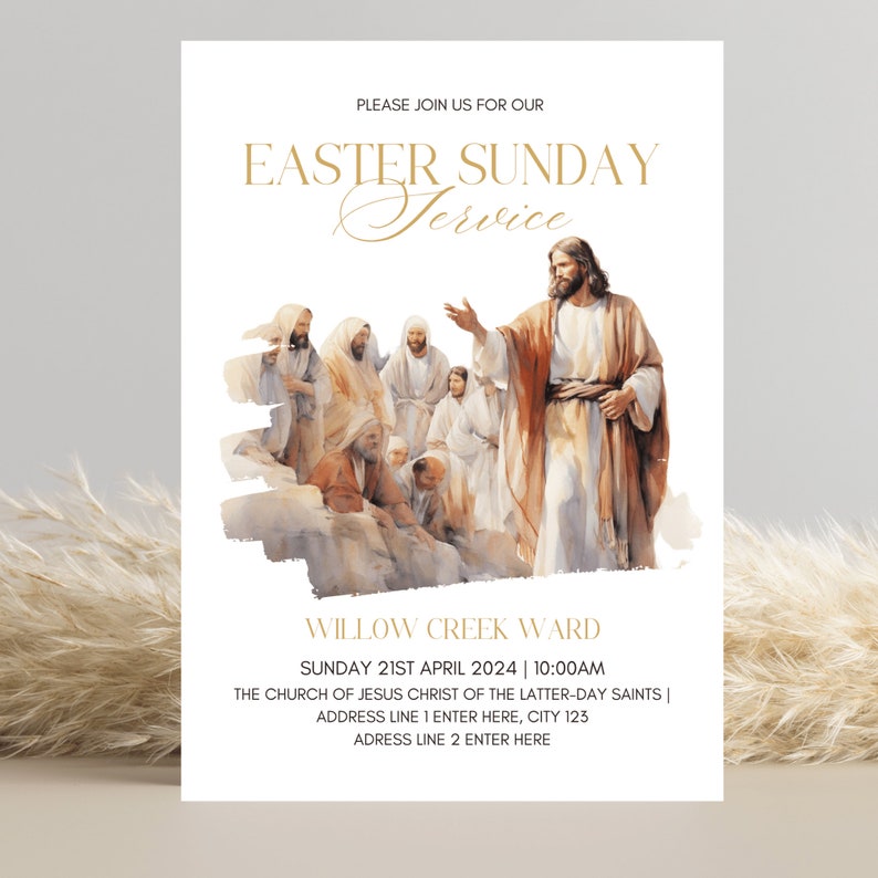 LDS Easter Sunday Service Invitation Template - Minimalistic, He is Risen Invite Template ...
