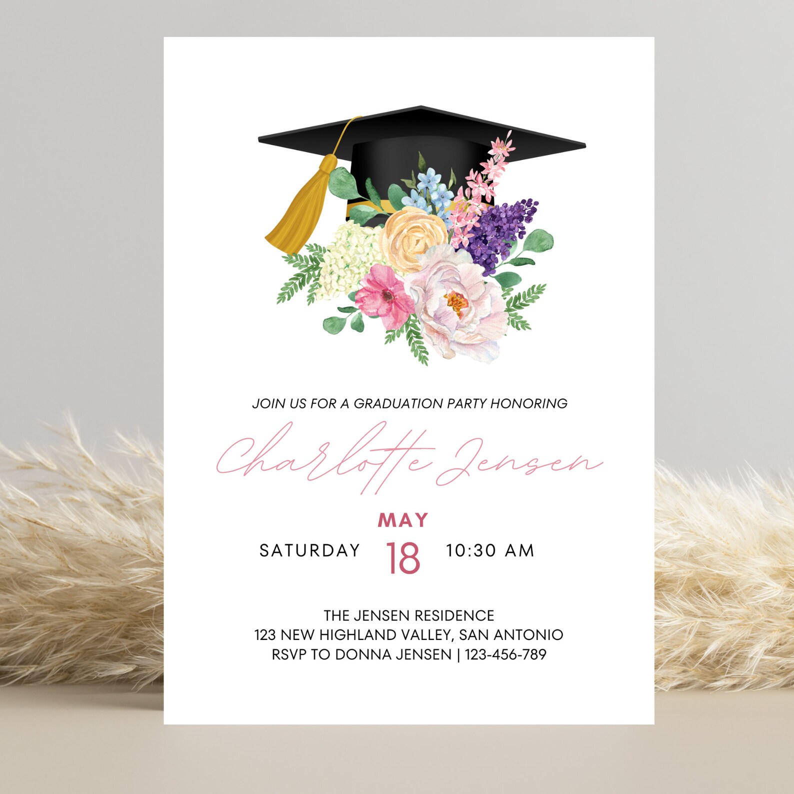 Floral Bunch Graduation Party Invitation - Senior Announcement, Grad ...