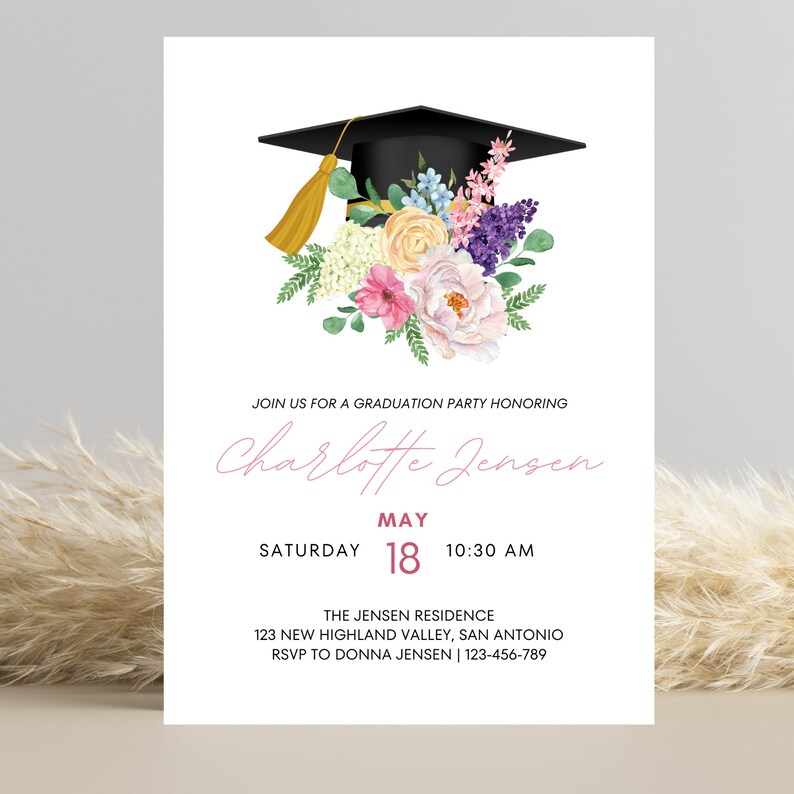 Floral Bunch Graduation Party Invitation - Senior Announcement, Grad ...
