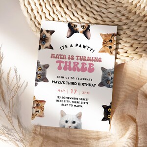 Cat Themed Birthday Invitation, Editable Template, Cat Birthday Invite ...