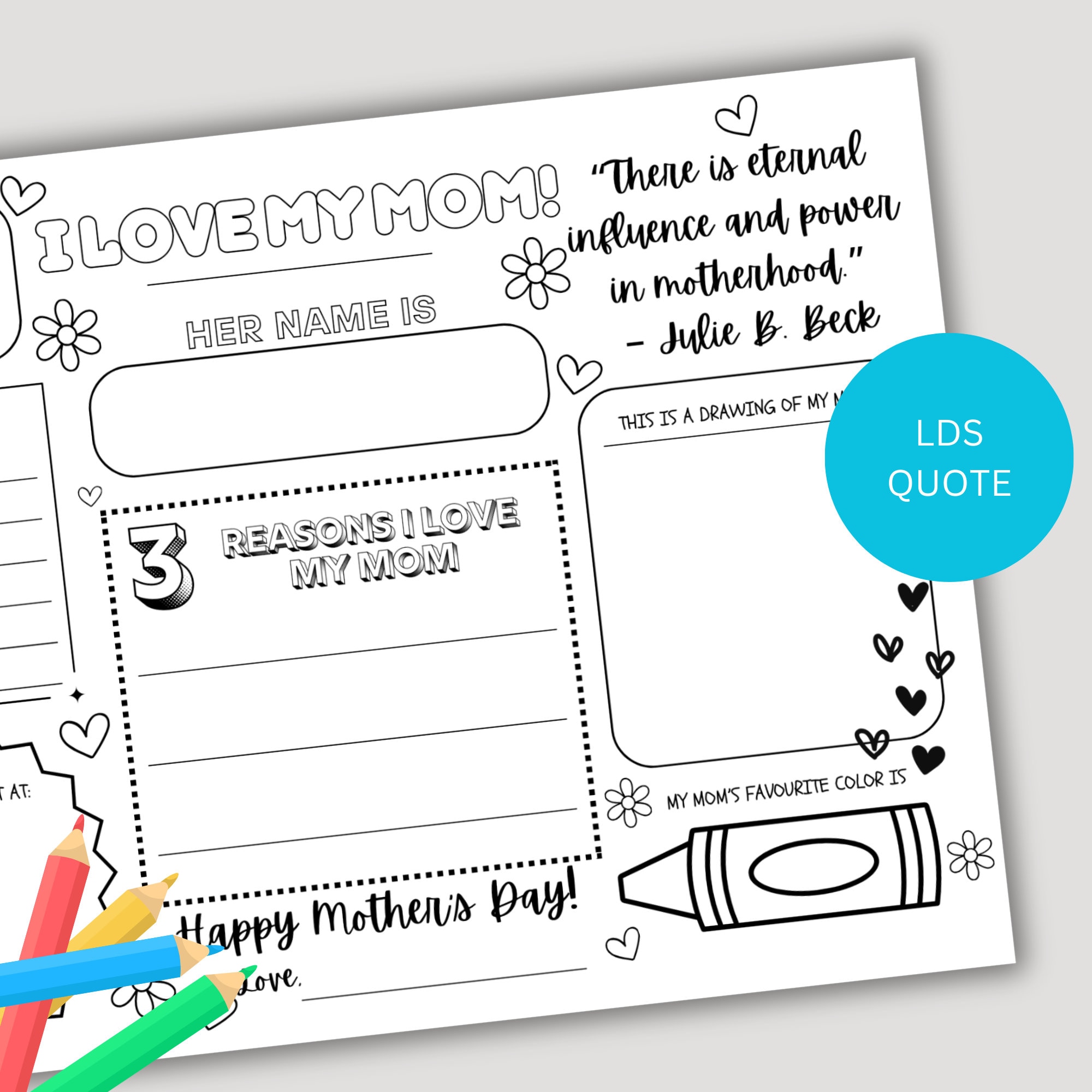 LDS Primary Mothers Day Worksheet, Lds Activity Sheet, Instant Download ...