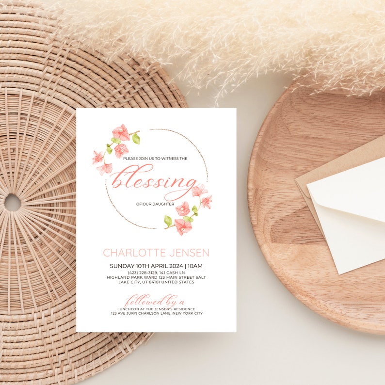 LDS Baby Blessing Invitation Minimalistic Christening Invite Template ...