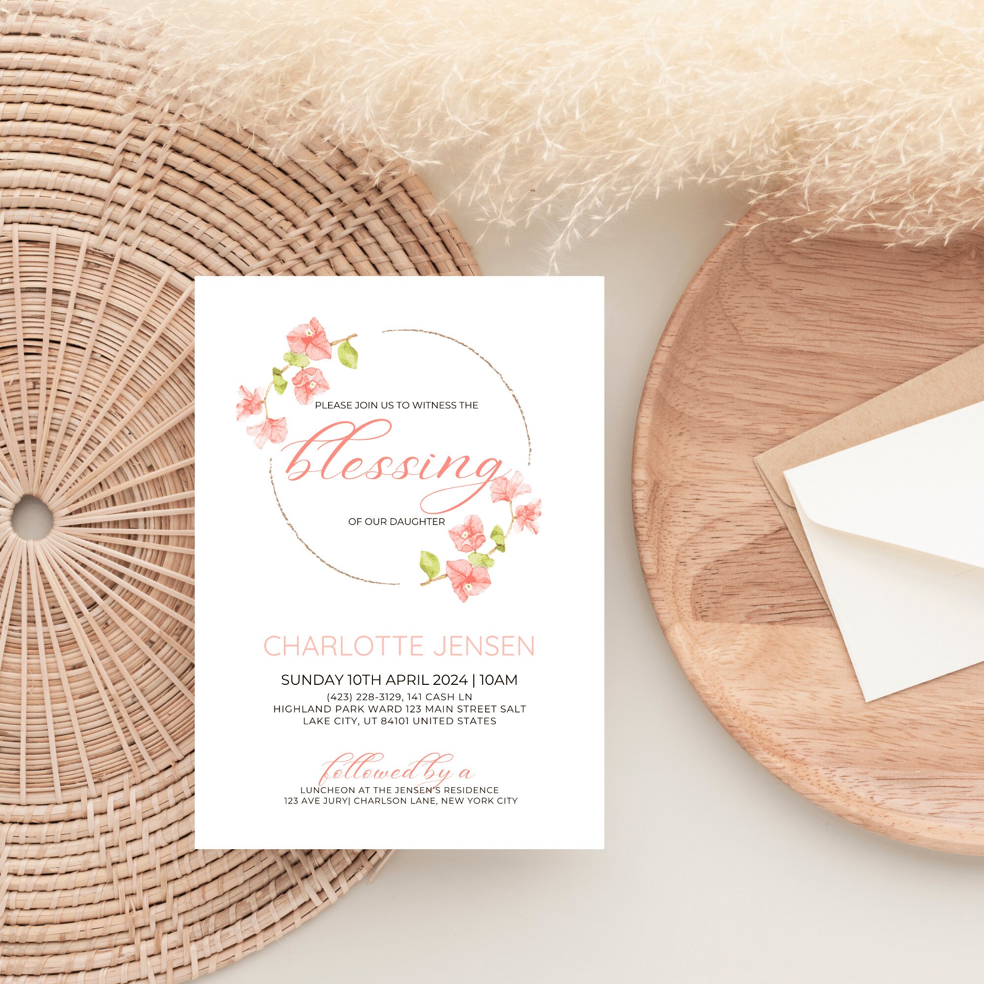 LDS Baby Blessing Invitation | Minimalistic Christening Invite Template ...