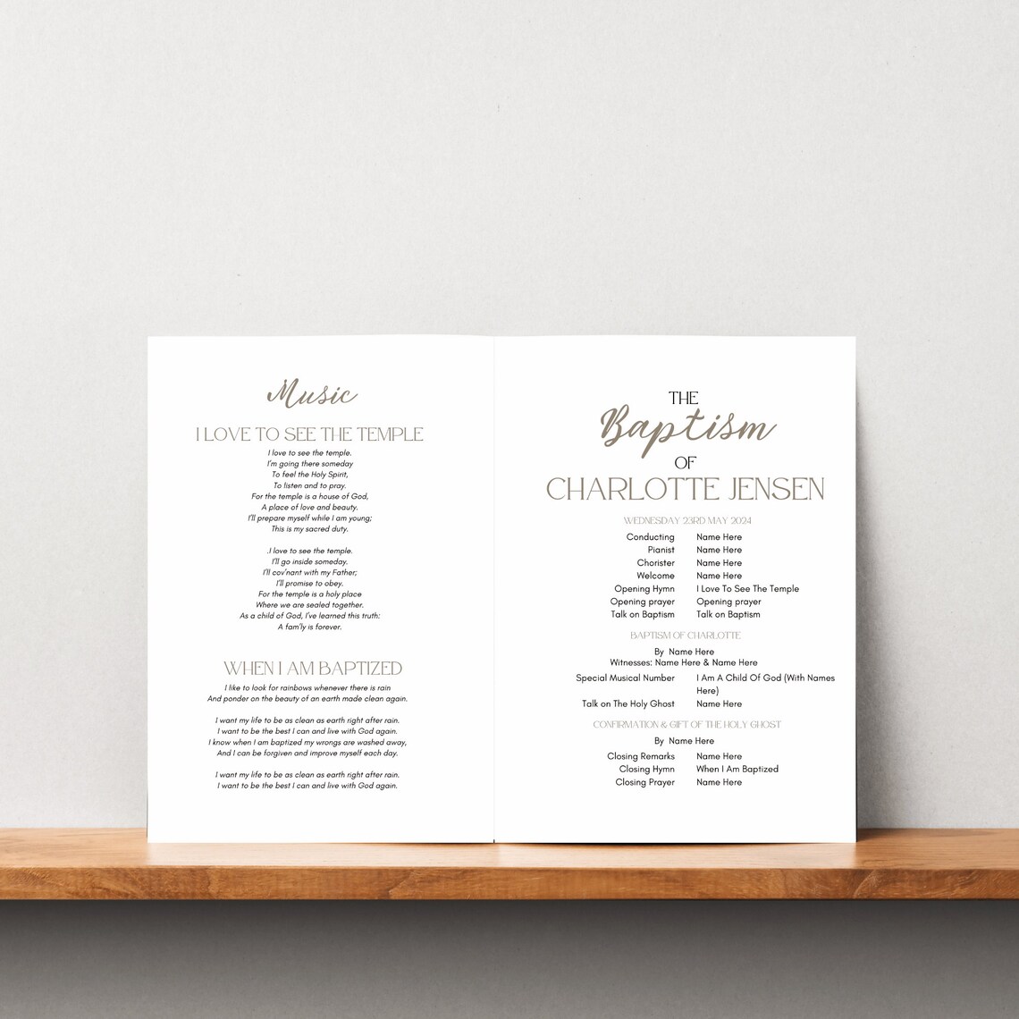 LDS Baptism Program Editable Template Minimalistic Editable Template ...