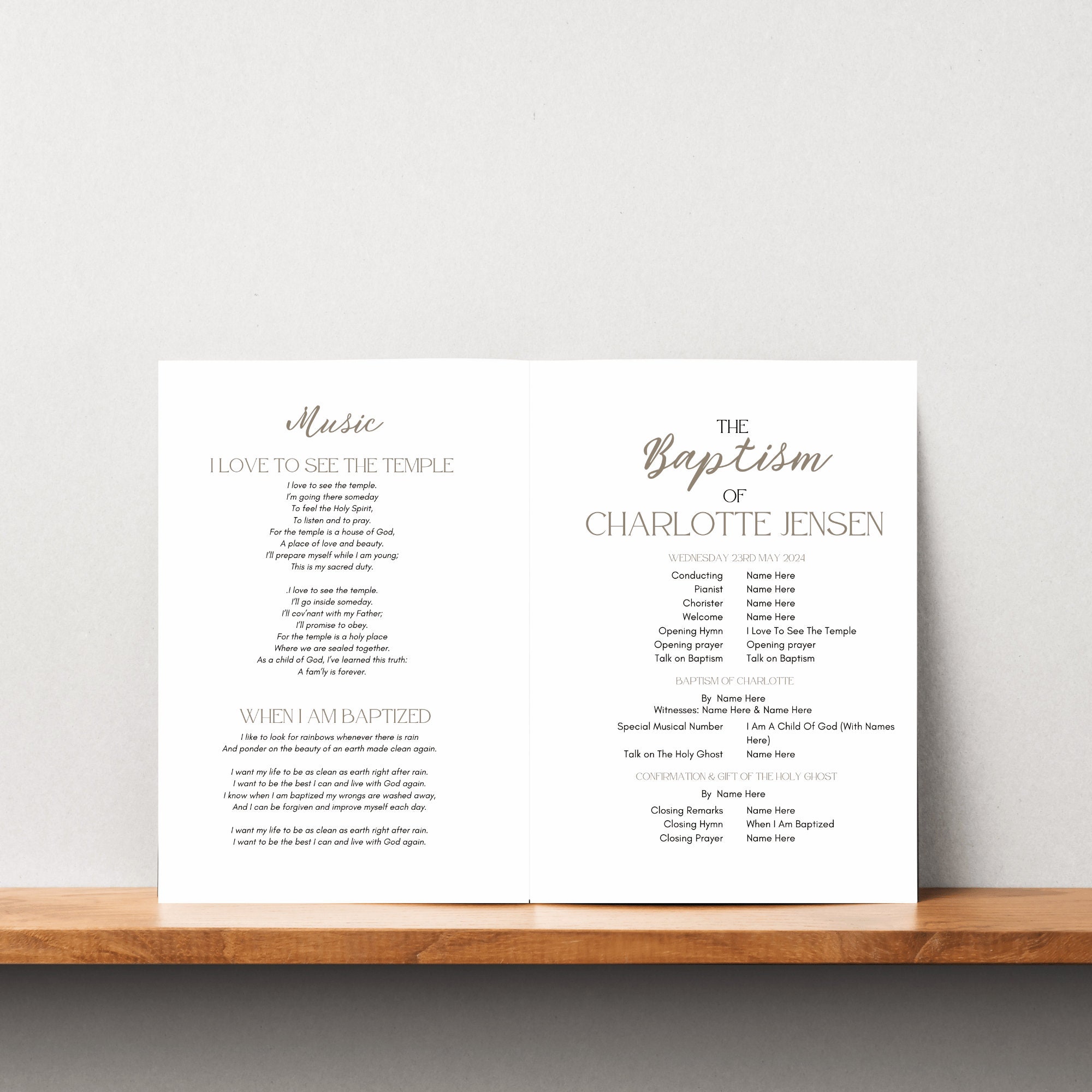 LDS Baptism Program Editable Template - Minimalistic Editable Template ...