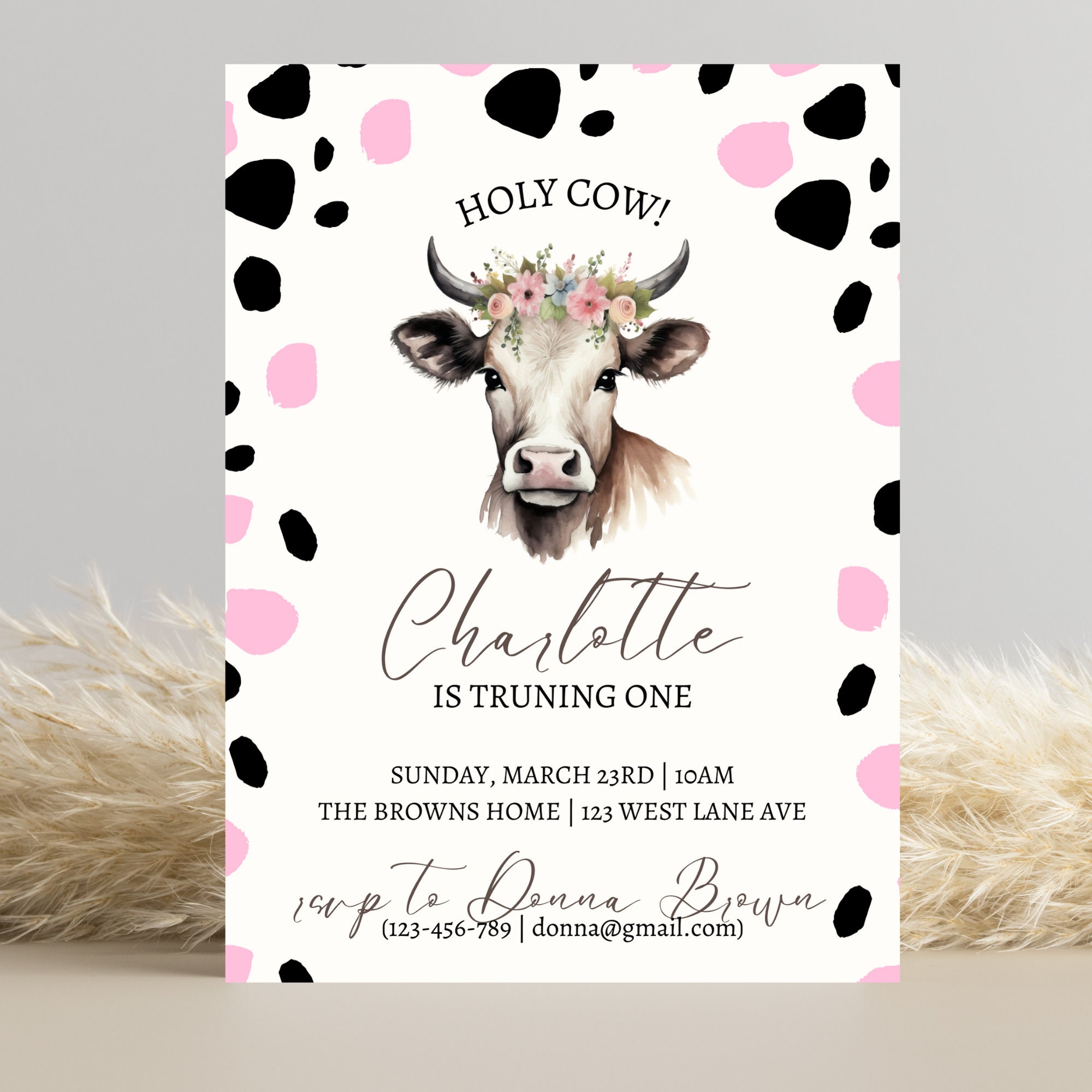 Cow Birthday Invitation Template - Cow Themed Invitation Editable and ...