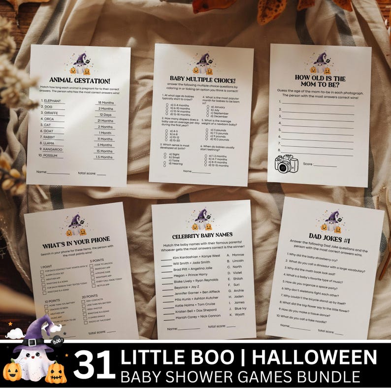 Little Boo Baby Shower Games Bundle, Template, Halloween Baby Shower ...