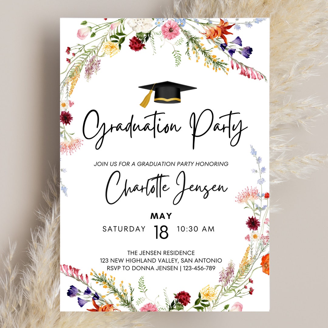 Wildflower Graduation Party Invitation - Senior Announcement, Grad ...