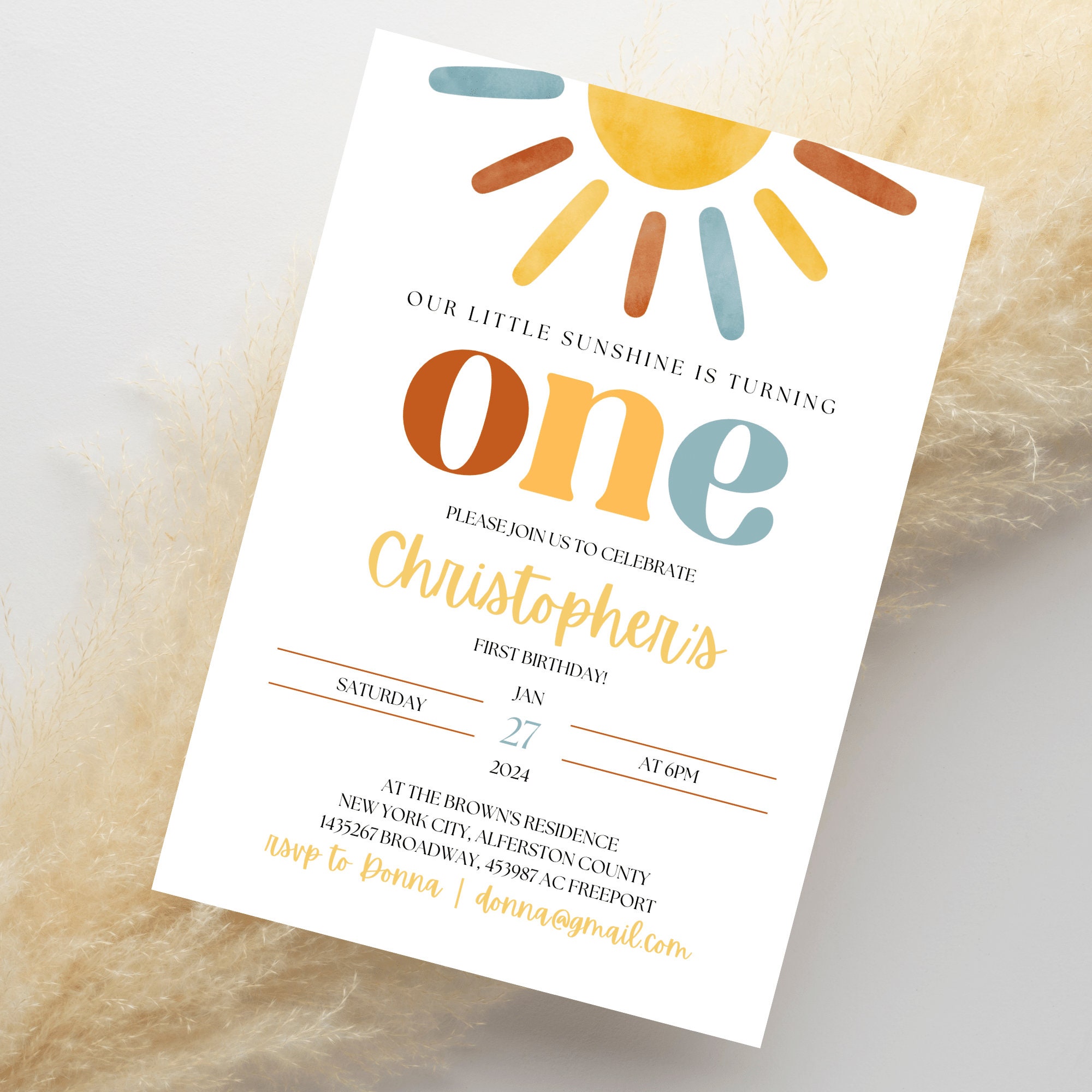 Sunshine First Birthday Invite 'you Are My Sunshine' Themed First ...
