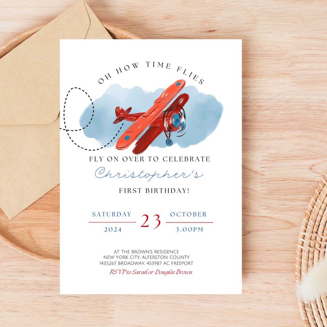 Editable Aviation Theme 1st Birthday Invitation - Instant Download ...
