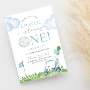 Golf 1st Birthday Party Invitation Template, Golf Birthday, Hole in One ...
