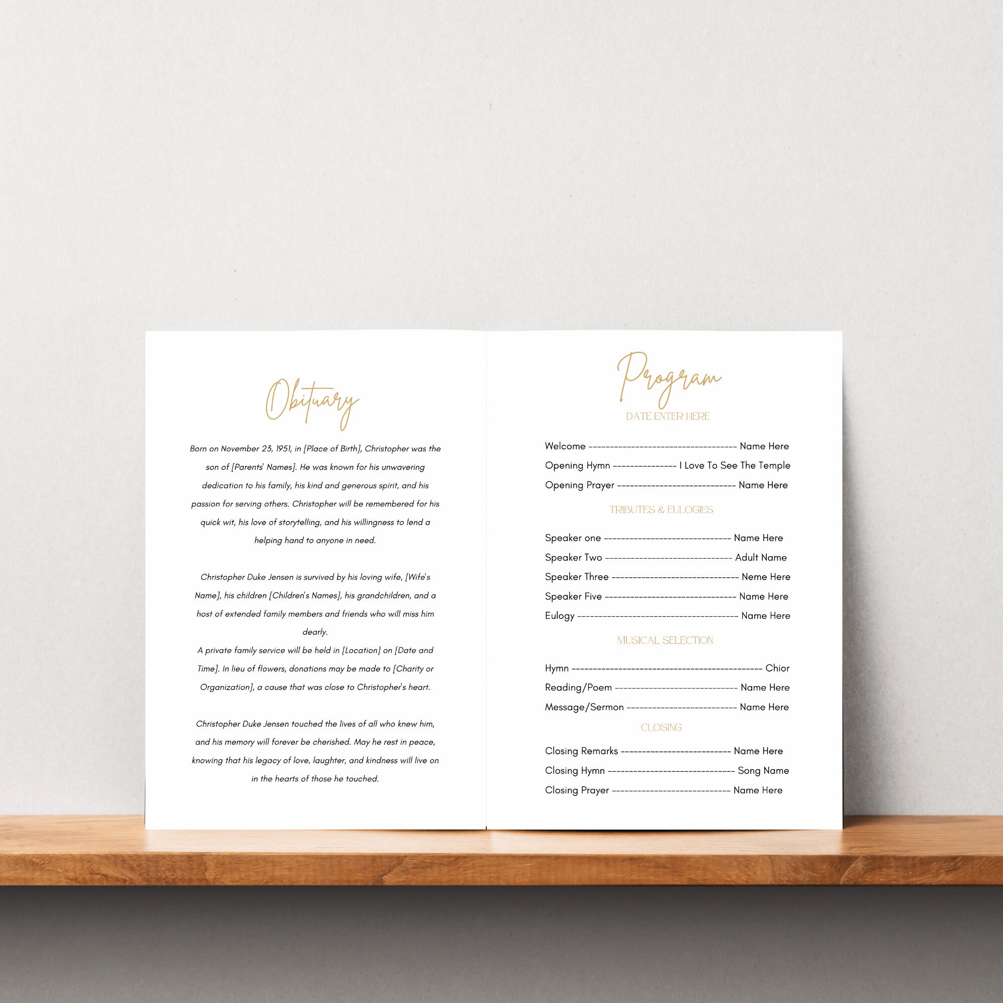 Funeral Program Template - Obituary Template, Order of Service ...
