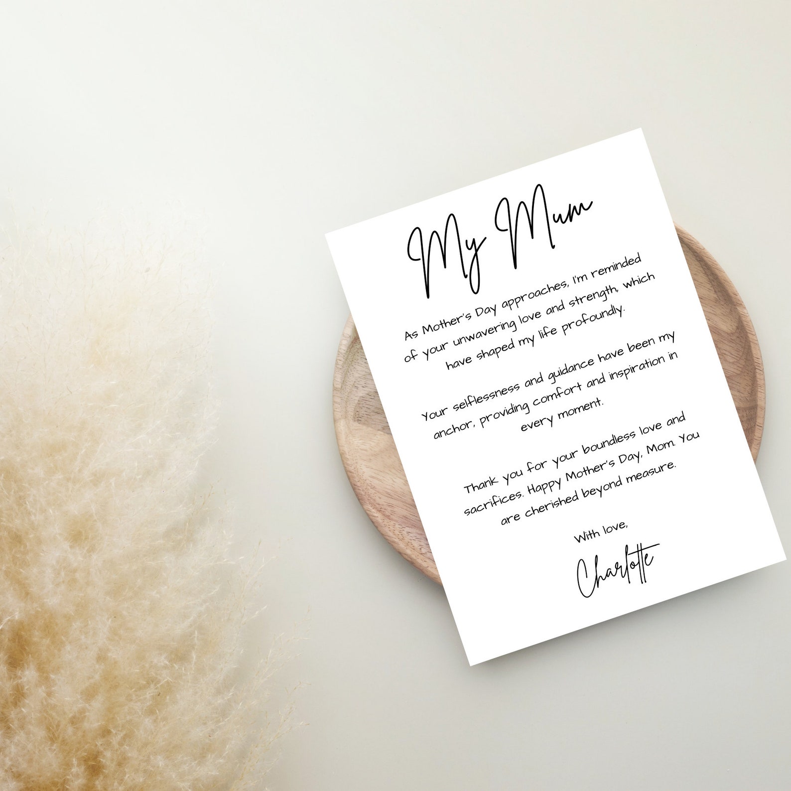 Mother's Day Minimalistic Card Letter Template, Mother-daughter Letter ...