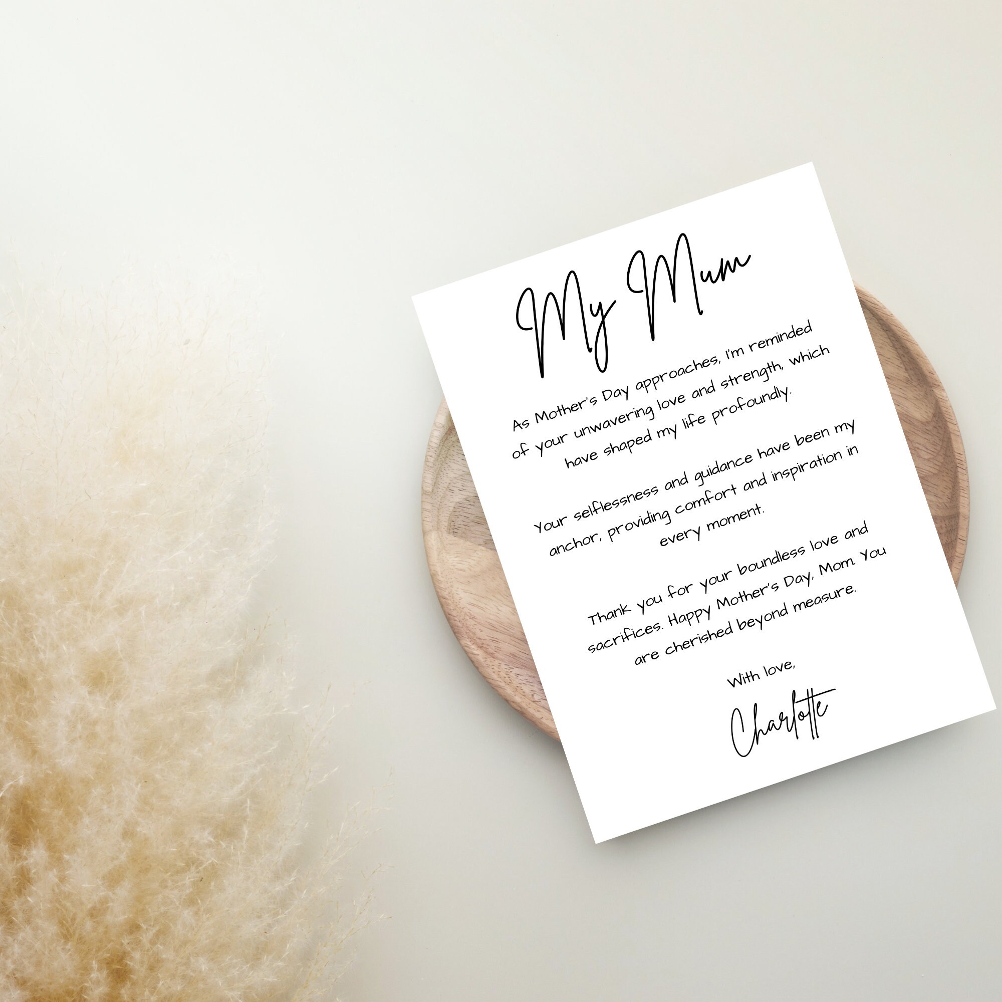 Mother's Day Minimalistic Card Letter Template, Mother-daughter Letter ...