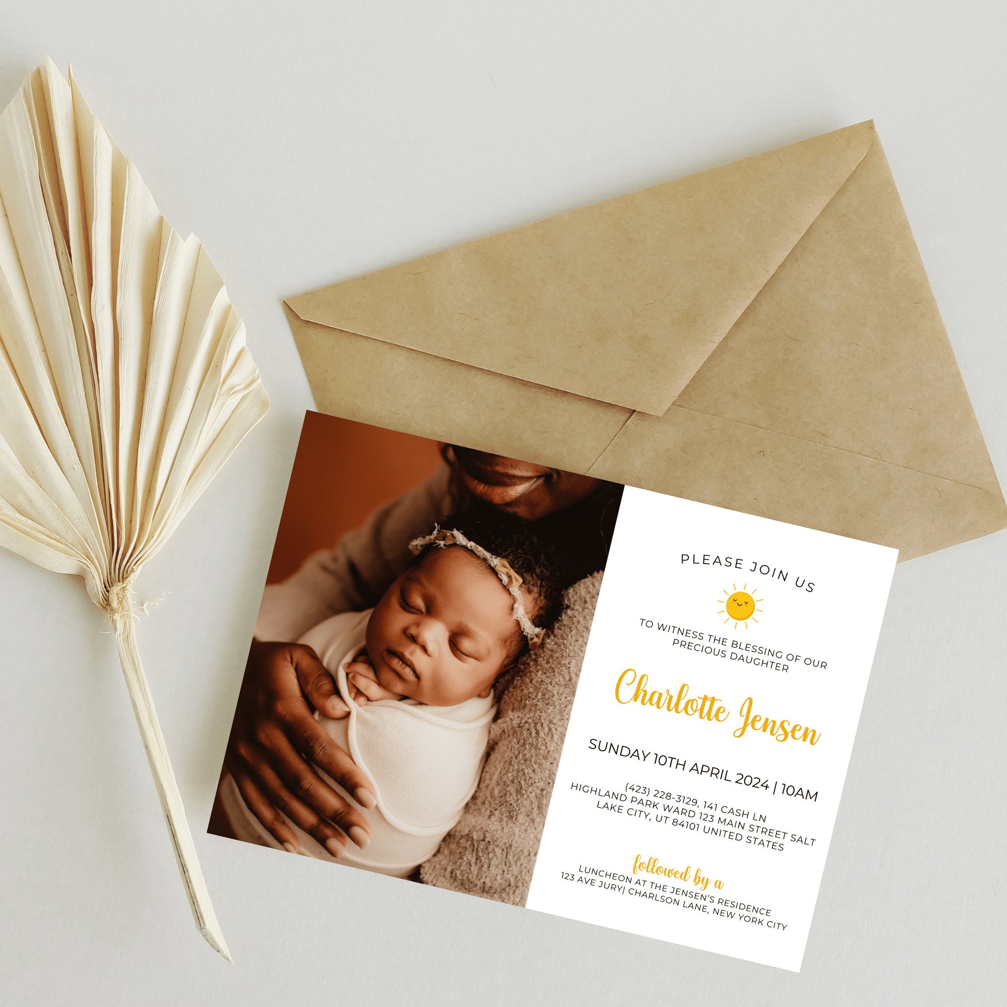 LDS Baby Blessing Invitation Minimalistic Christening Invite Template ...