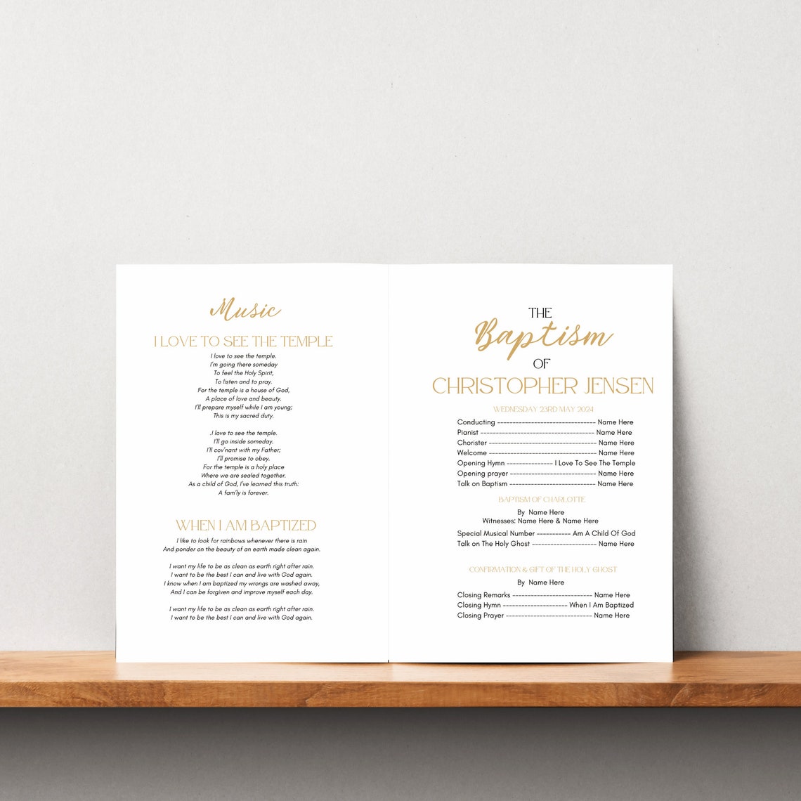 LDS Baptism Program Editable Template Minimalistic Editable Template ...