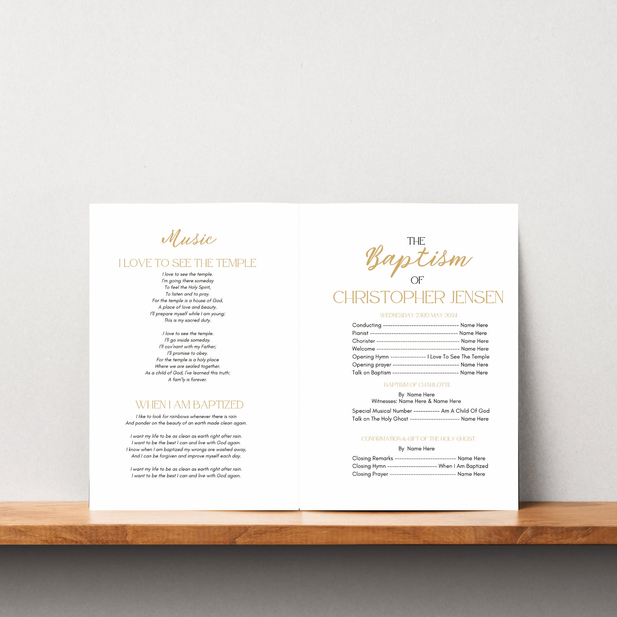 LDS Baptism Program Editable Template Minimalistic Editable Template ...