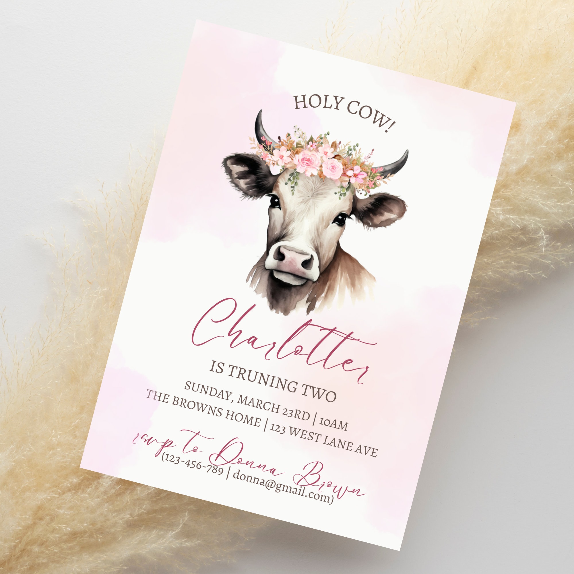 Cow Birthday Invitation Template - Cow Themed Invitation Editable and ...