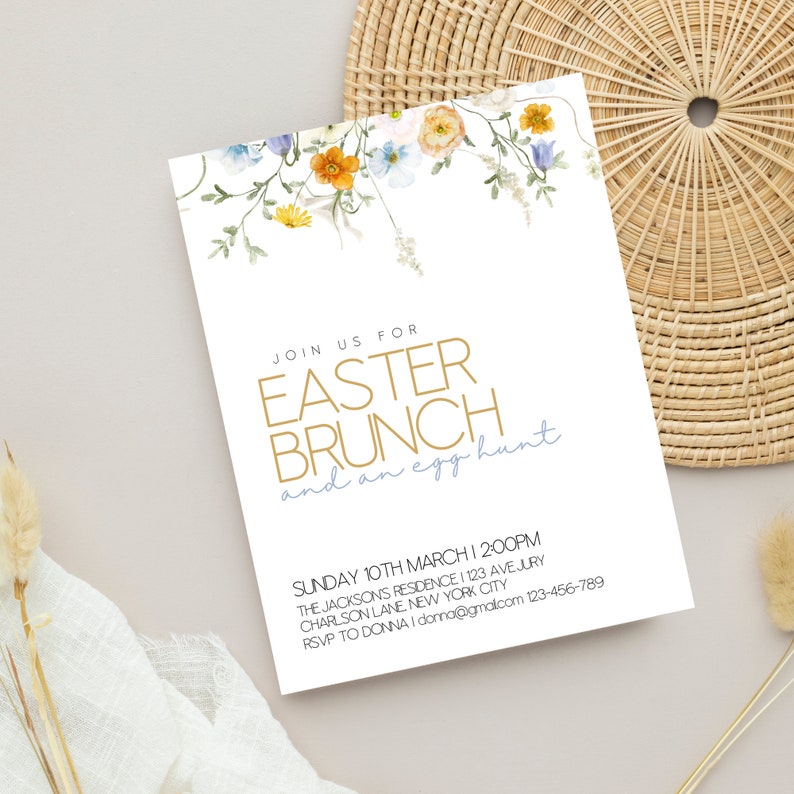 Easter Brunch Invitation Template - Easter Invite, Brunch and Egg Hunt ...