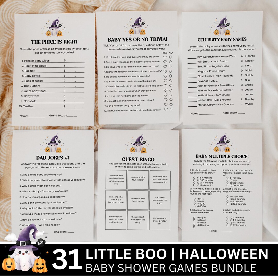 Little Boo Baby Shower Games Bundle, Template, Halloween Baby Shower ...