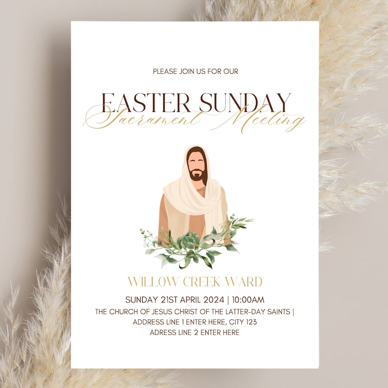 LDS Easter Sunday Sacrament Invitation Template - Minimalistic, He is ...