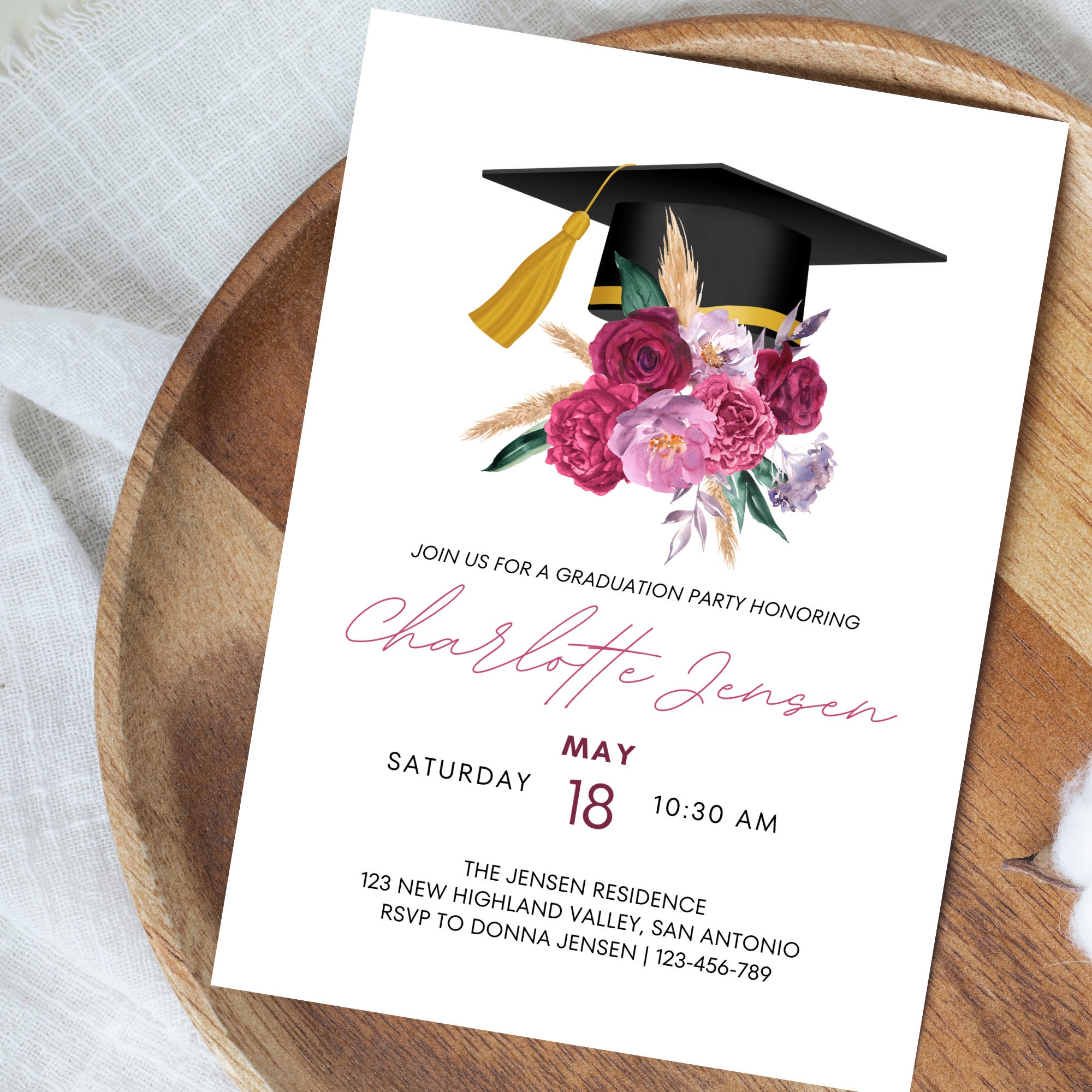 Boho Minimalist Graduation Party Invitation Senior Announcement, Grad ...
