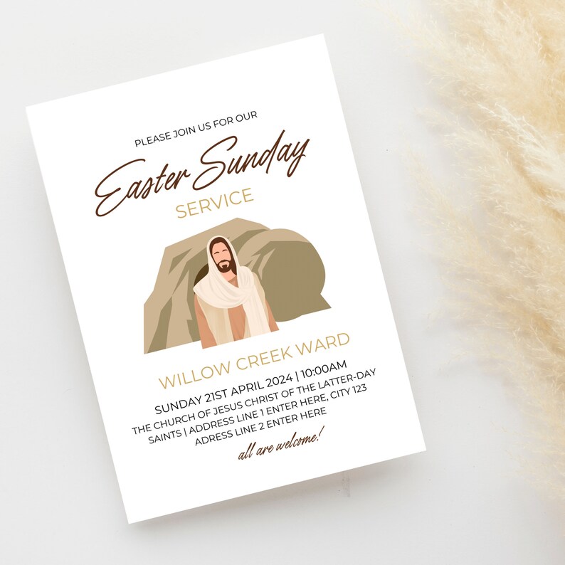 LDS Easter Sunday Service Invitation Template - Minimalistic, He is ...