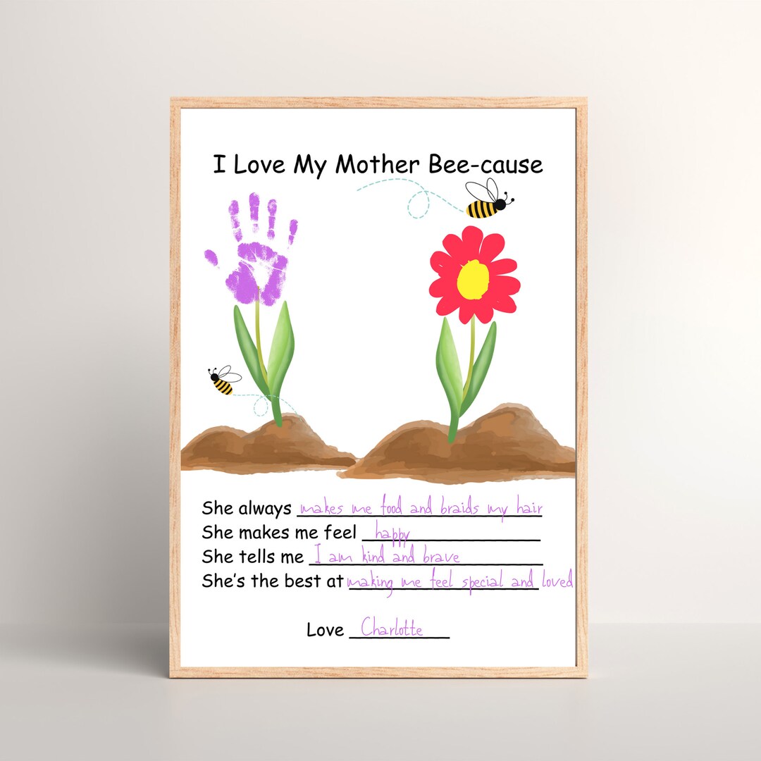 Handprint Mother's Day Craft, Bee Flower Gift (instant Download) - Etsy
