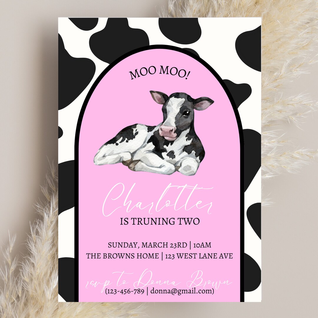 Cow Birthday Invitation Template - Cow Themed Invitation Editable and ...