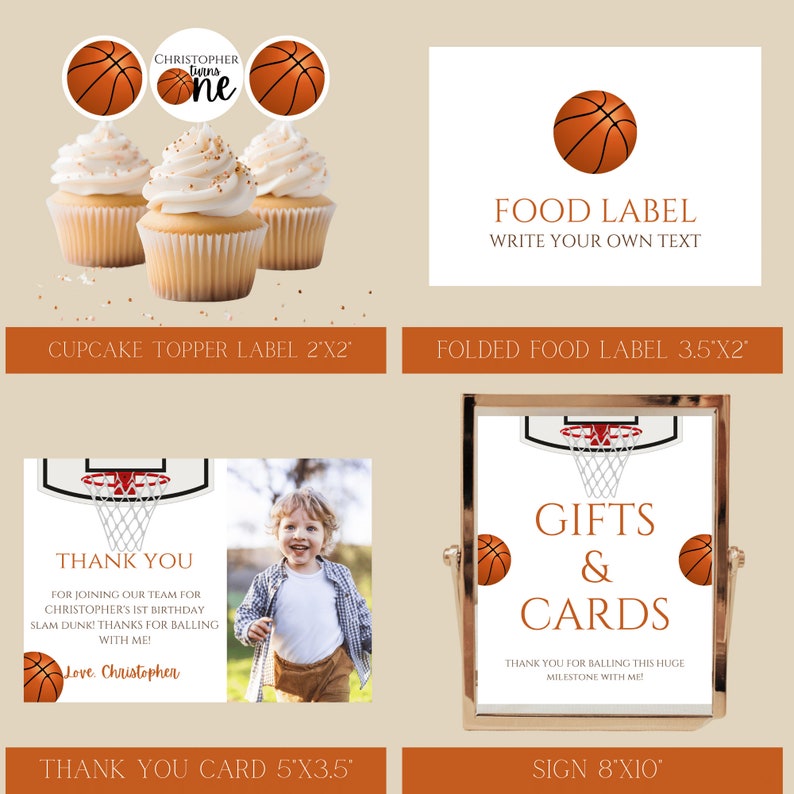 Basketball First Birthday Decoration Templates Bundle - Slam Dunk Party ...