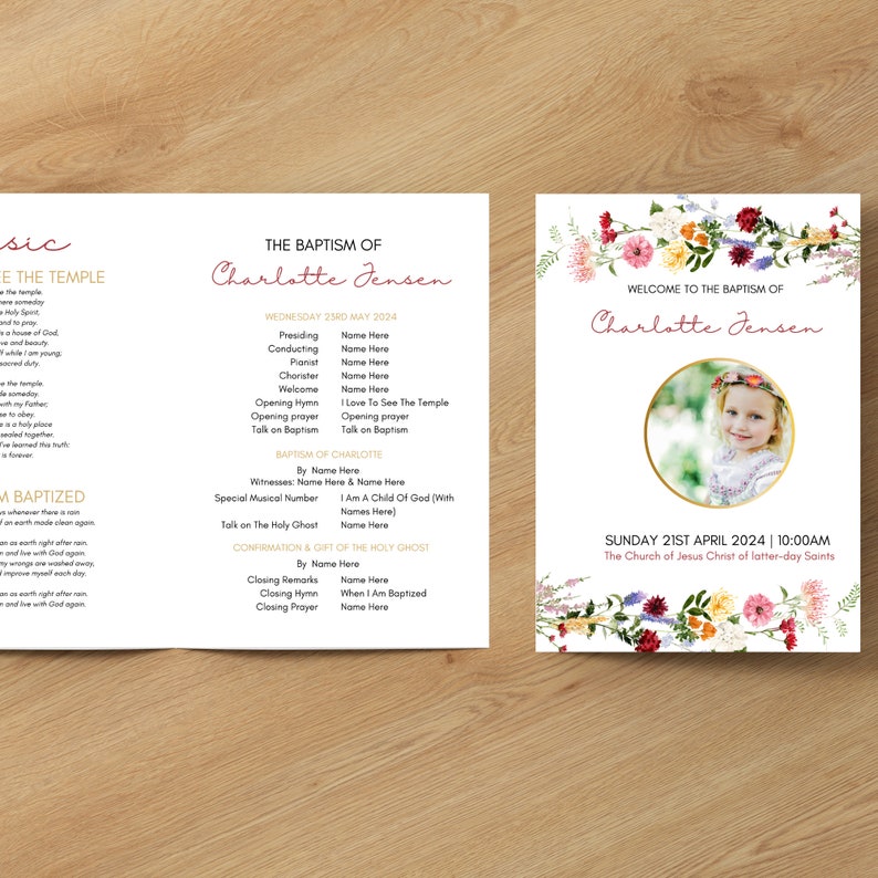 LDS Baptism Program Editable Template - Greenery Minimal Editable Template, LDS Baptism Program ...