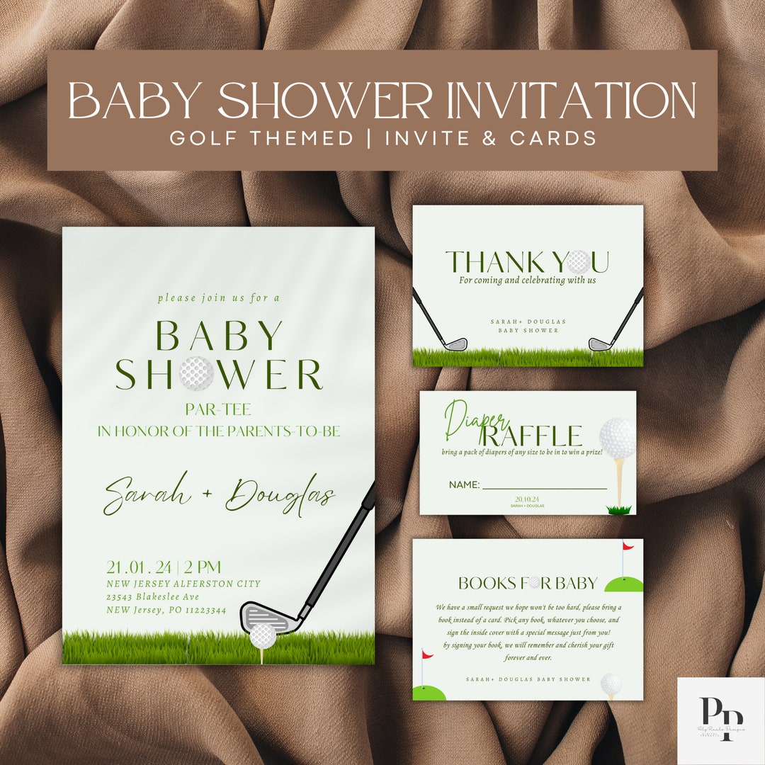 Golf Themed Baby Shower Invitation Set - Thank You, Books for Baby and ...