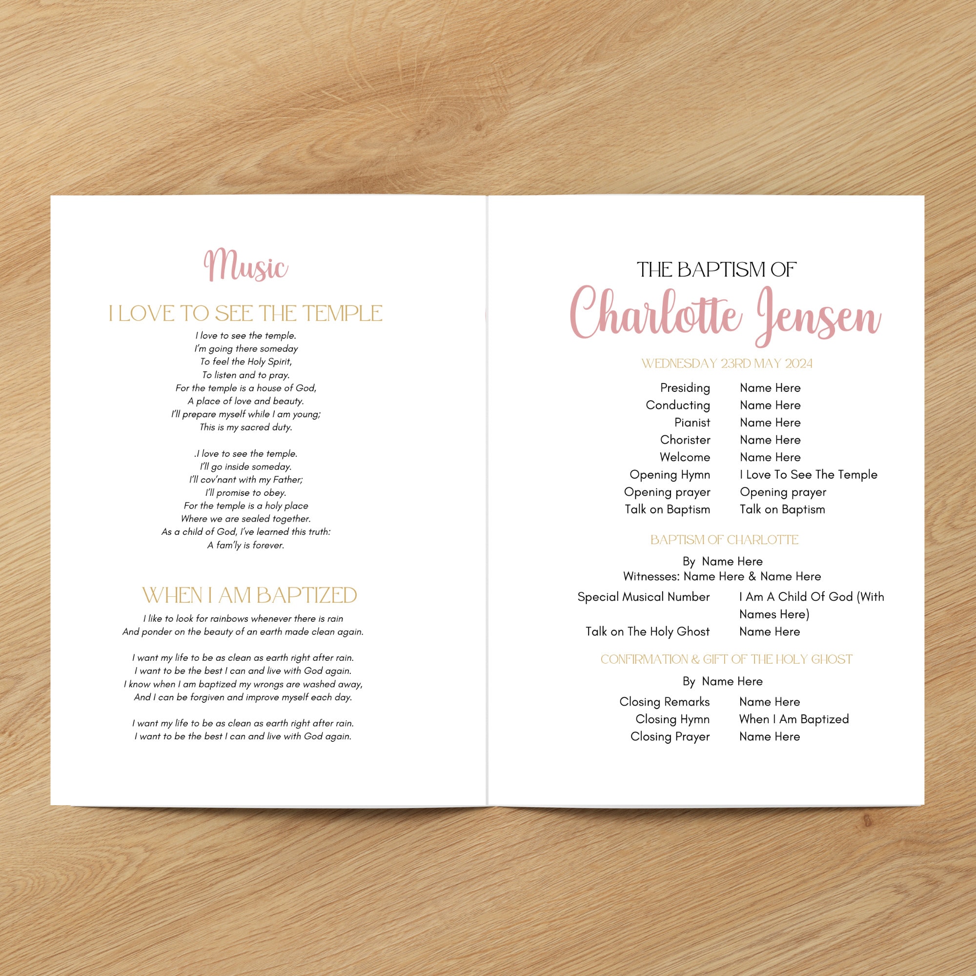 LDS Baptism Program Editable Template - Minimalistic Editable Template ...