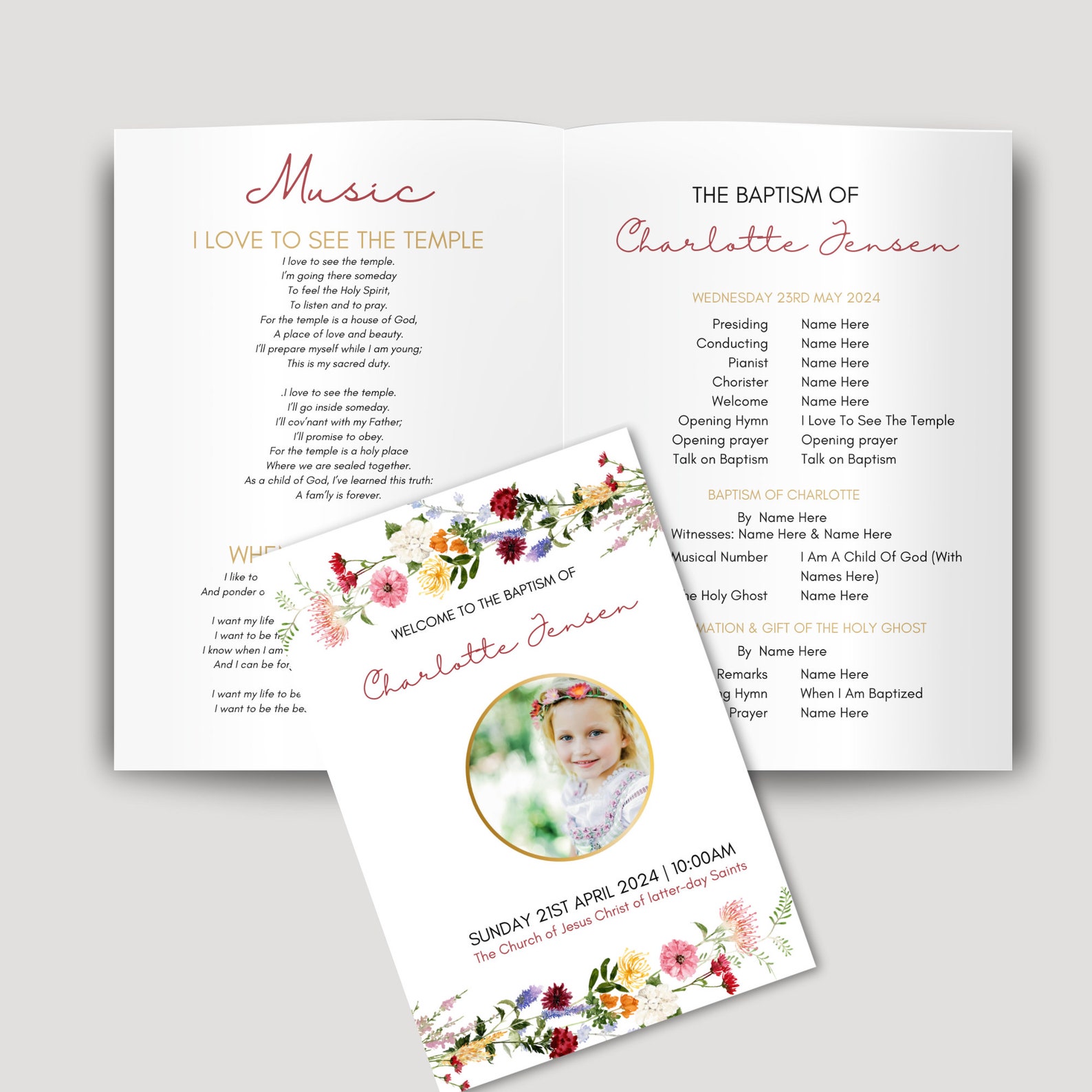 LDS Baptism Program Editable Template - Greenery Minimal Editable ...