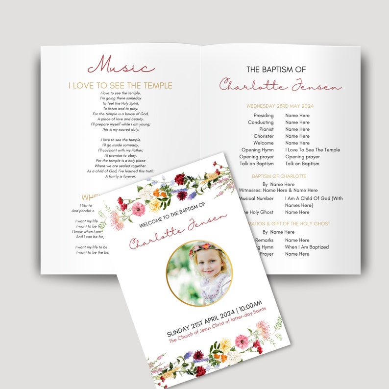 LDS Baptism Program Editable Template - Greenery Minimal Editable ...