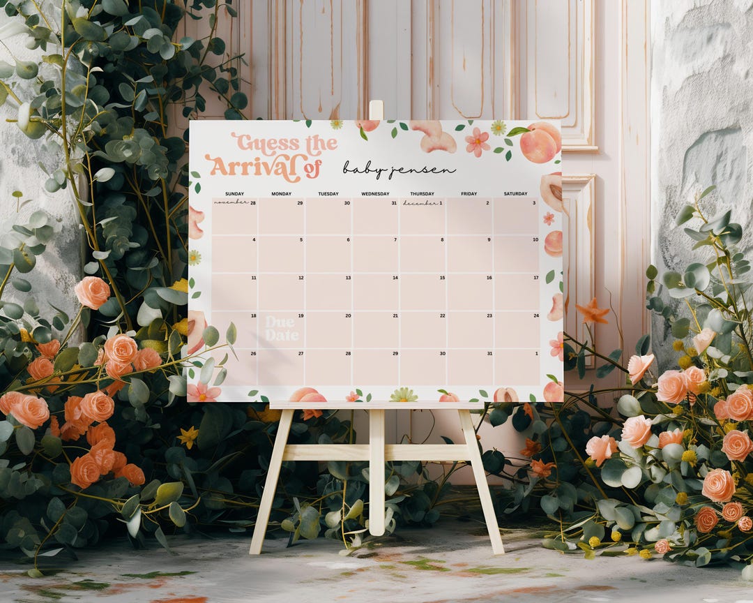 Sweet Little Peach Due Date Calendar, Editable Sweet Peach Calendar ...