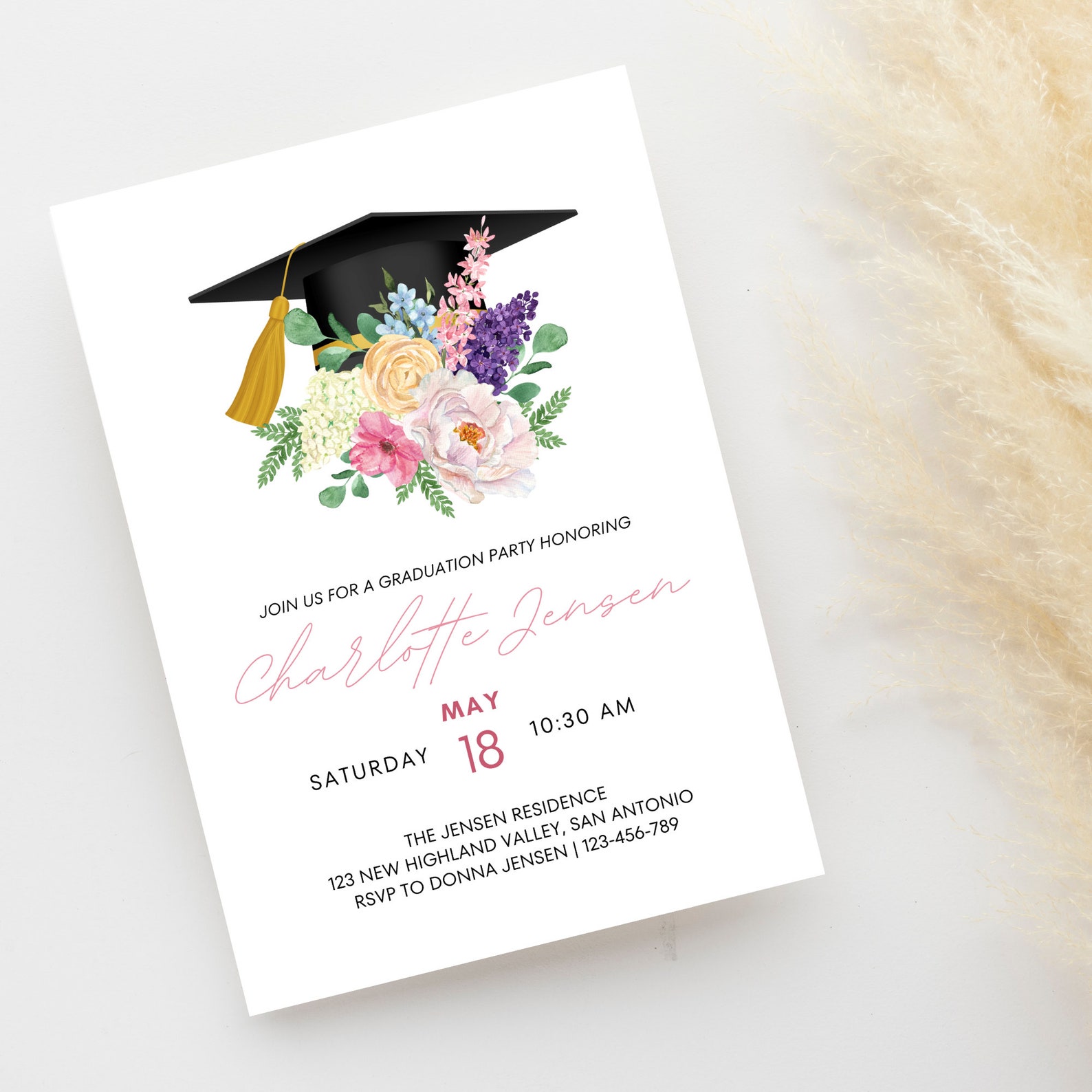 Floral Bunch Graduation Party Invitation - Senior Announcement, Grad ...