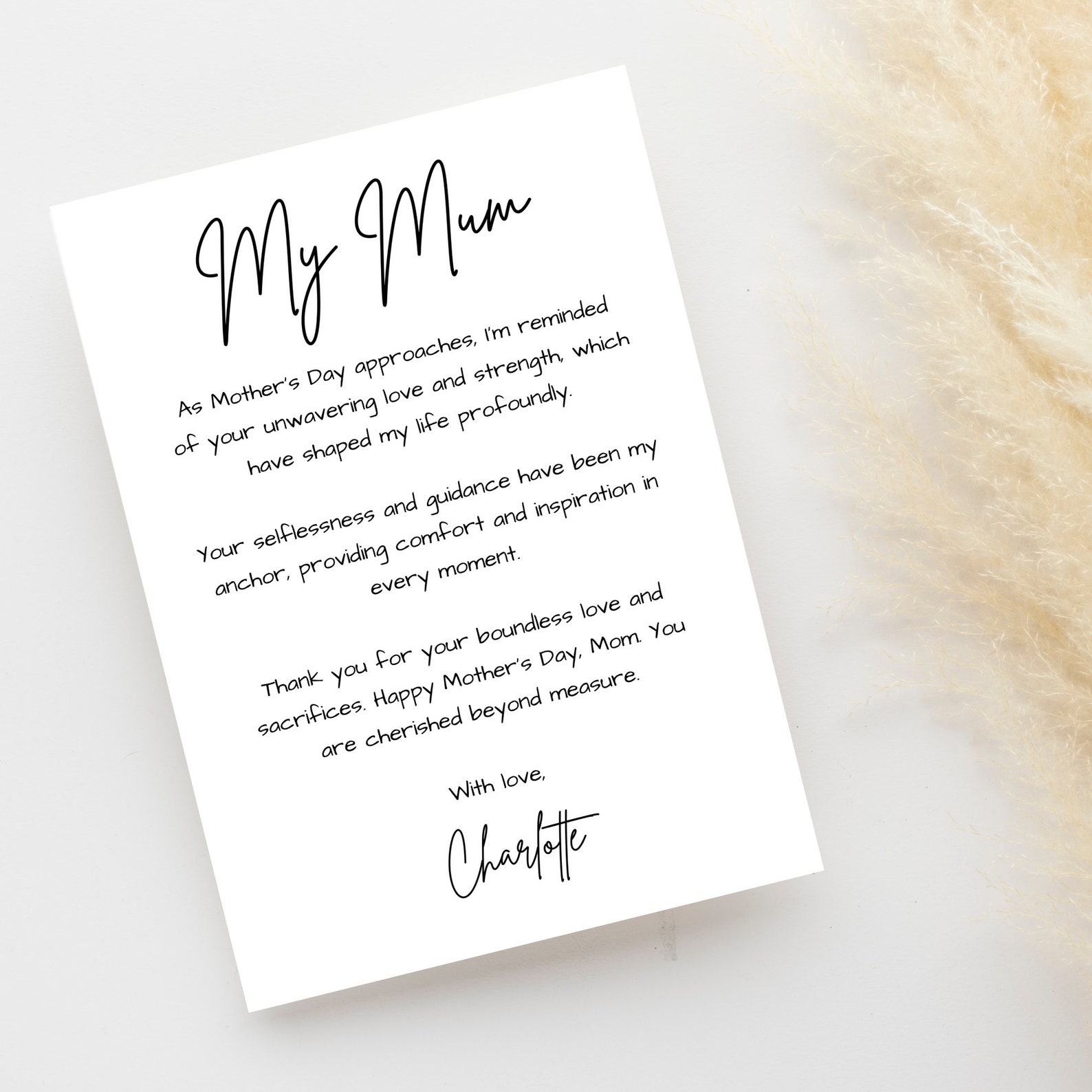Mother's Day Minimalistic Card Letter Template, Mother-daughter Letter ...