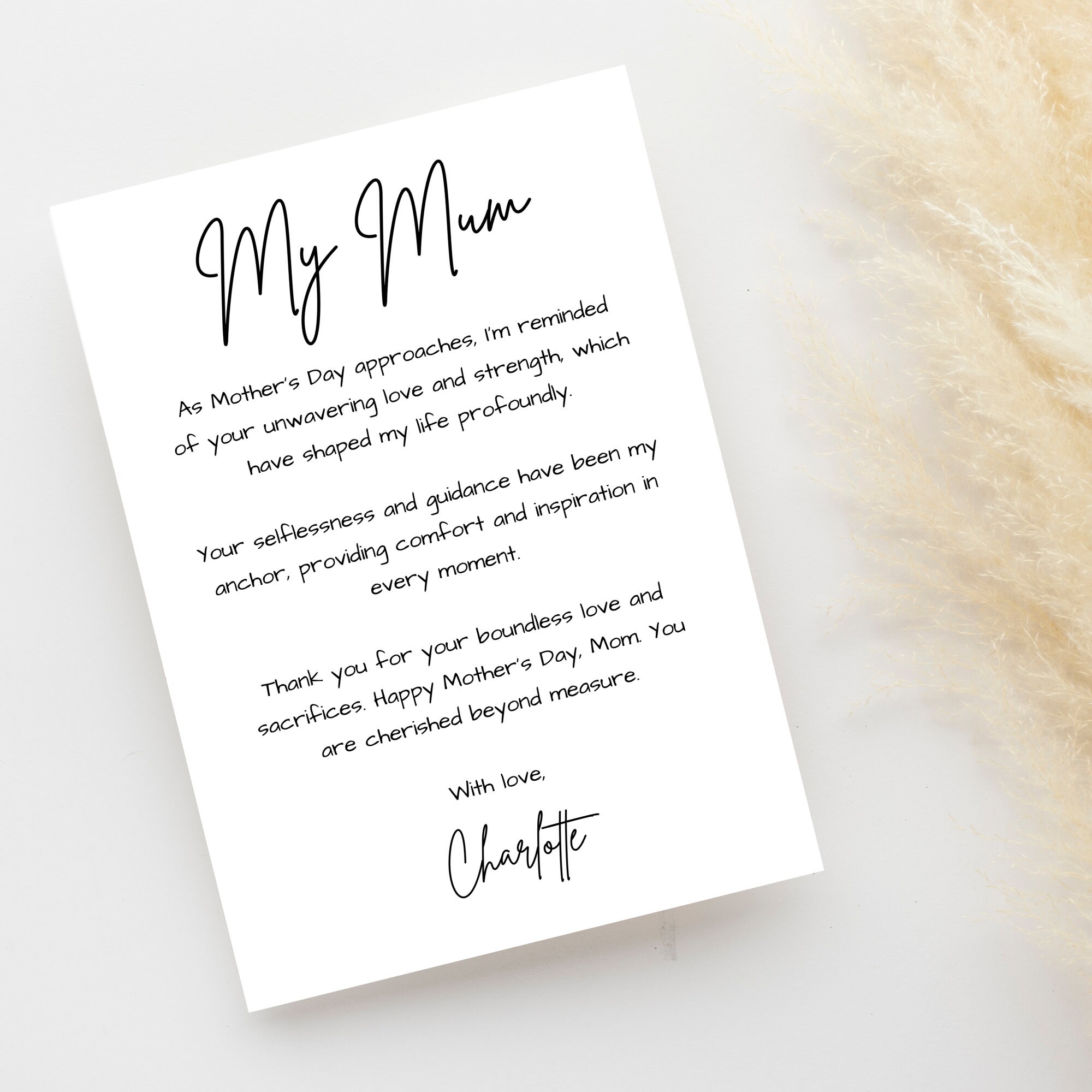 Mother's Day Minimalistic Card Letter Template, Mother-daughter Letter ...