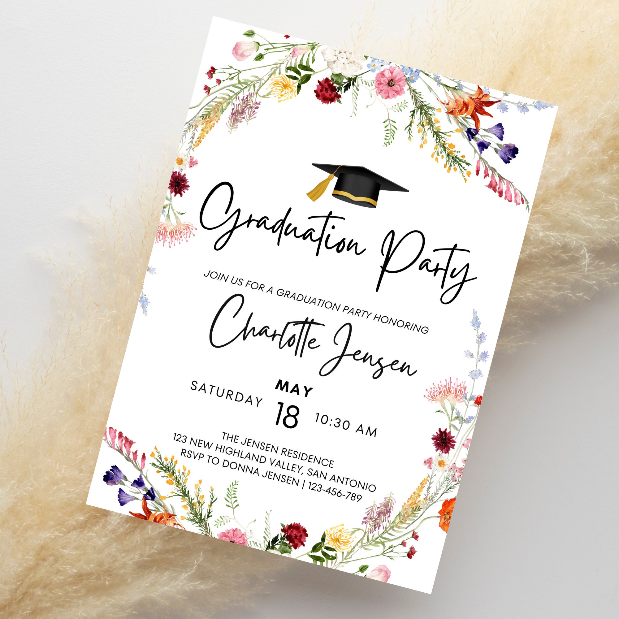 Wildflower Graduation Party Invitation - Senior Announcement, Grad ...