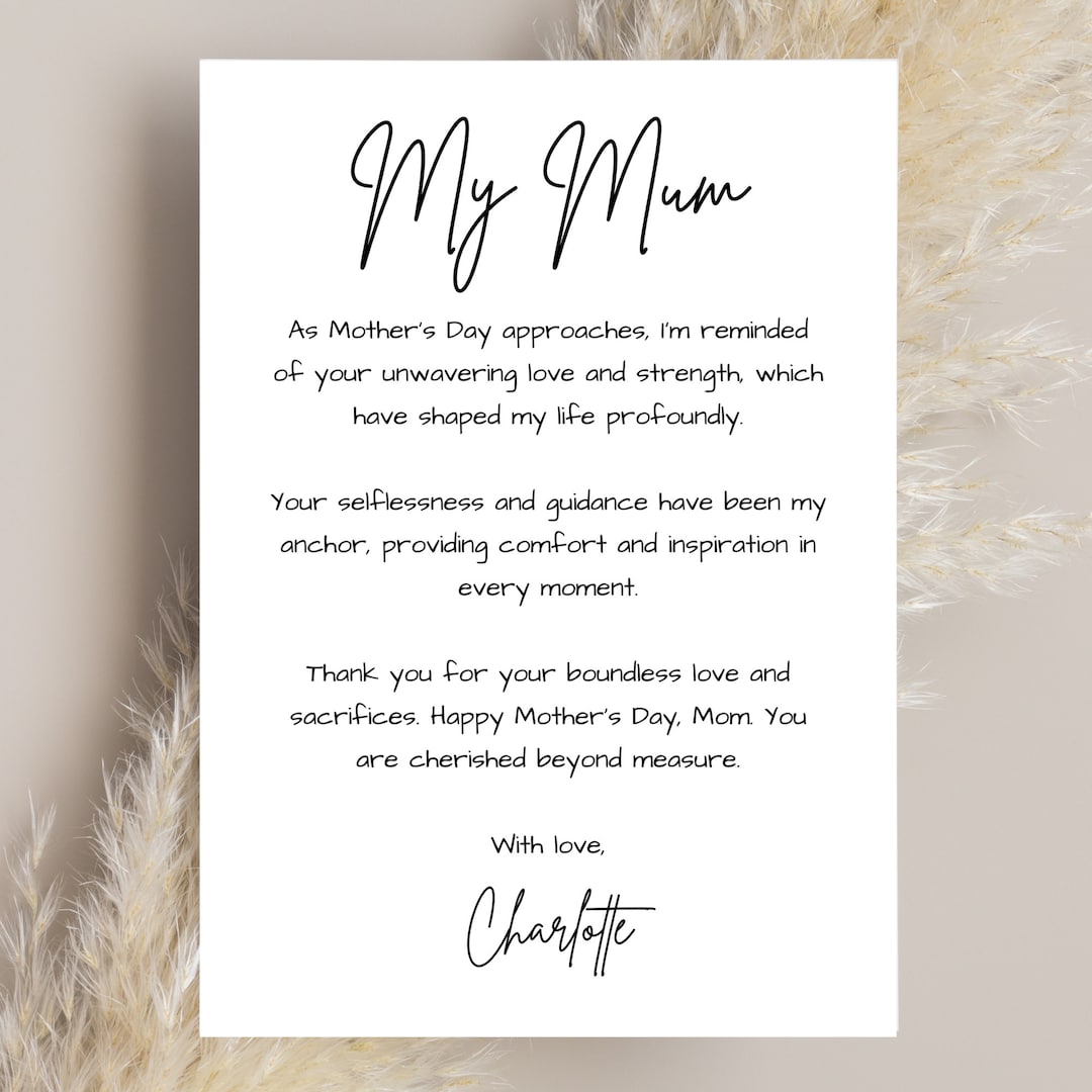 Mother's Day Minimalistic Card Letter Template, Mother-daughter Letter ...