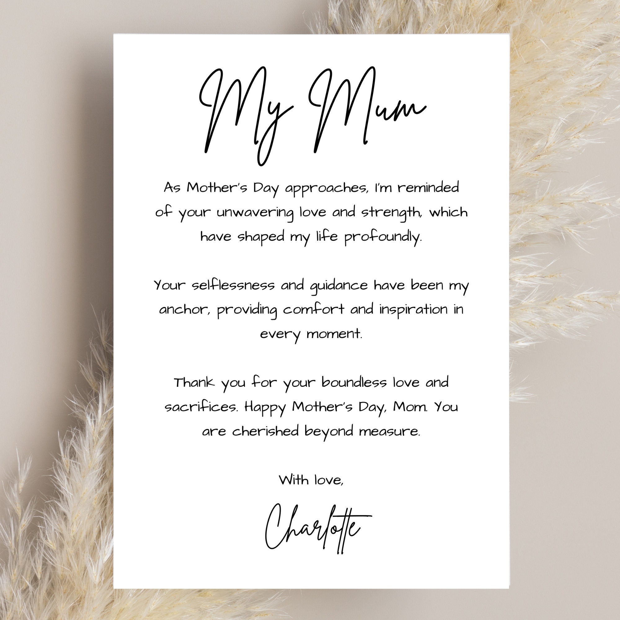 Mother's Day Minimalistic Card Letter Template, Mother-daughter Letter ...