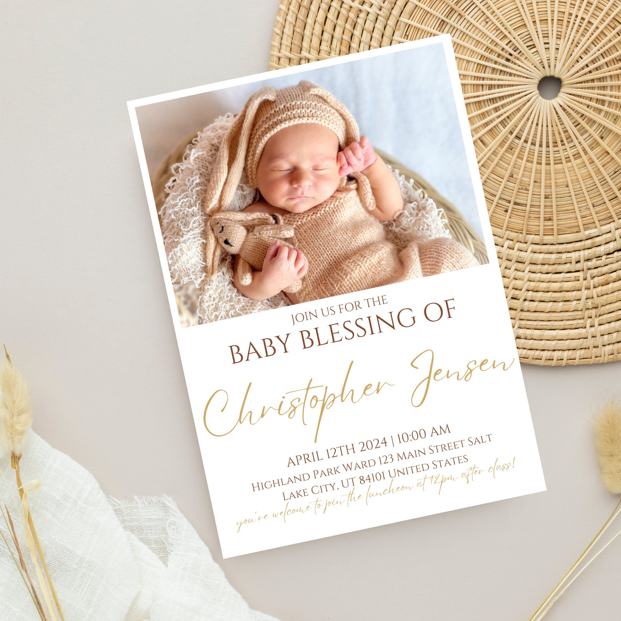 Editable Minimalistic LDS Christening Invitation for Baby Blessing or ...
