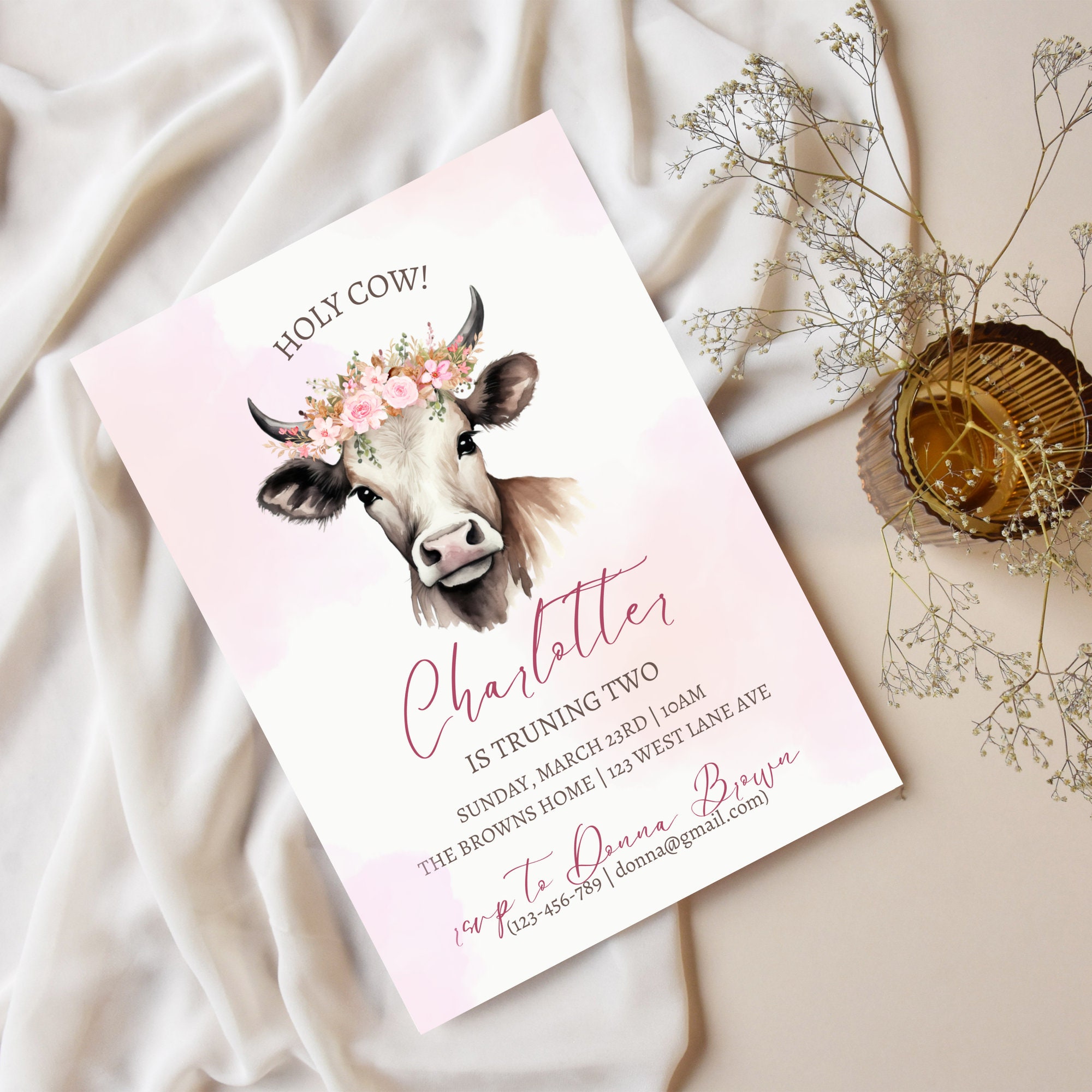 Cow Birthday Invitation Template Cow Themed Invitation Editable and ...