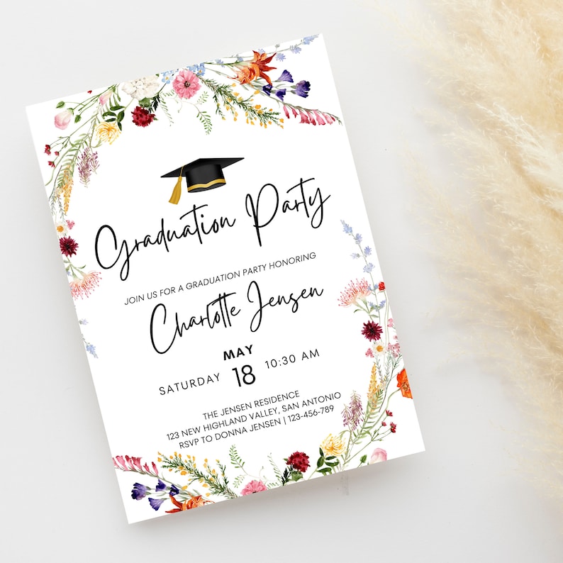 Wildflower Graduation Party Invitation - Senior Announcement, Grad ...