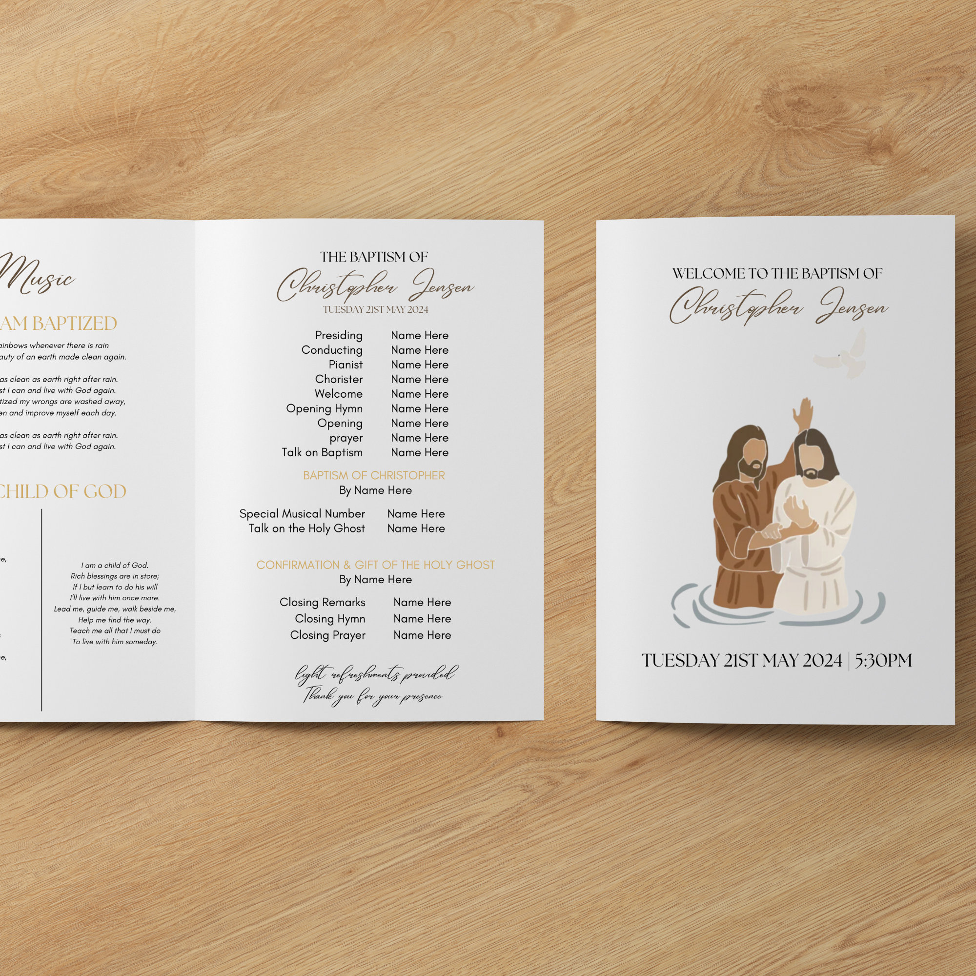 LDS Baptism Program Editable Template - Minimalistic Editable Template ...